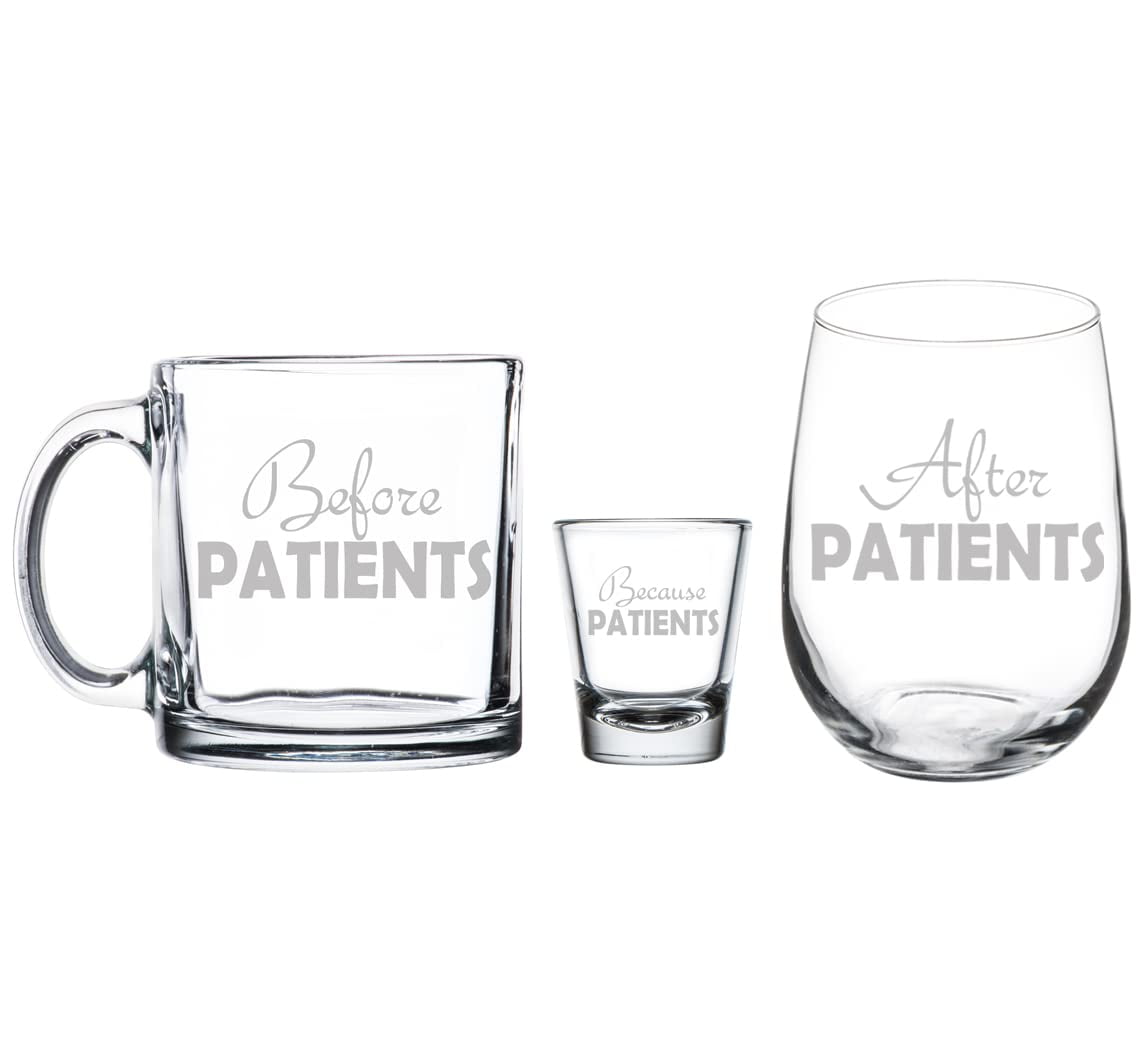 Set of 3 Coffee Wine and Shot Glass Gift Set, Before Patients, After ...