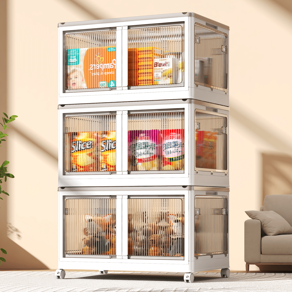 Set of 3 Collapsible Storage Bins with Lids Stackable Closet Organiser ...