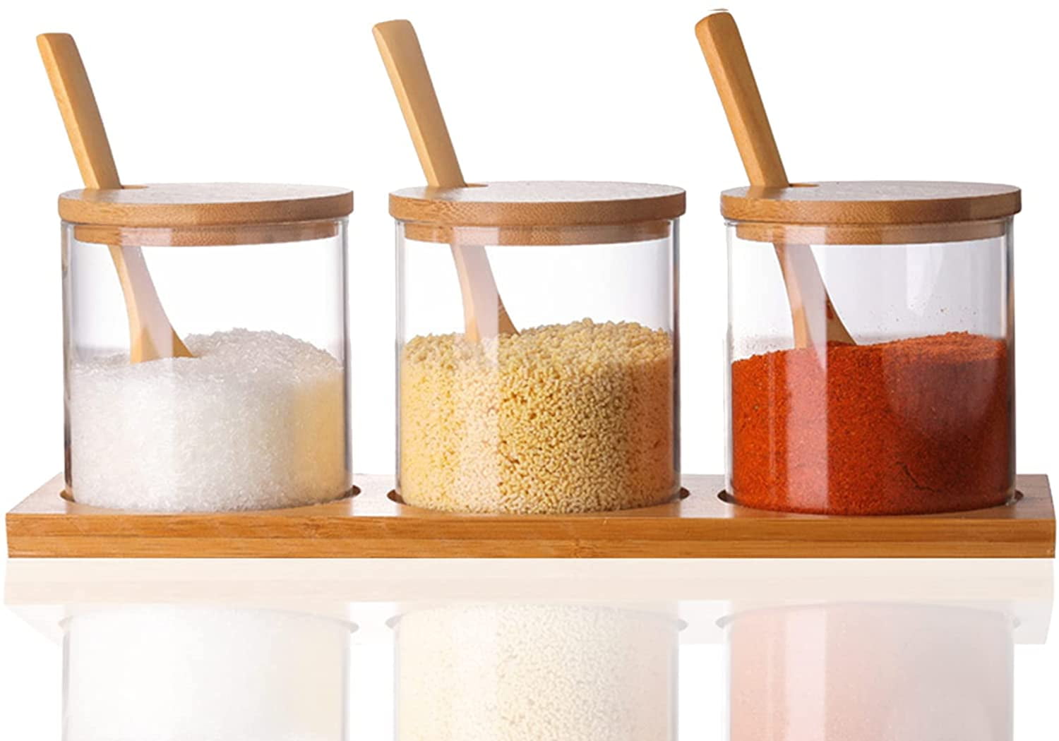 Set of 3 Condiment Jar with Lids and Spoons - Glass Sugar Bowls Sugar ...