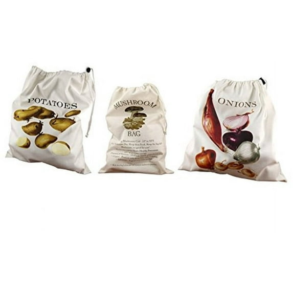 Set of 3 Cotton Muslin Produce Bags (Onions, Potatoes, and Small ...