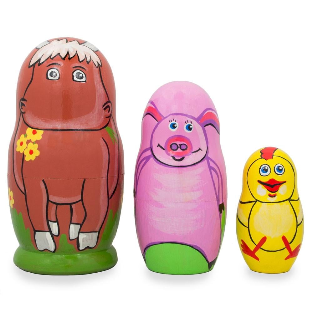 Set of 3 Cow, Pig and Chicken Wooden Nesting Dolls 4.25 Inches ...