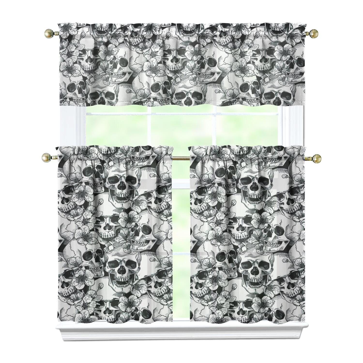 Set of 3 Dead Day Horror Kitchen Curtains - Artistic Abstract Skull ...