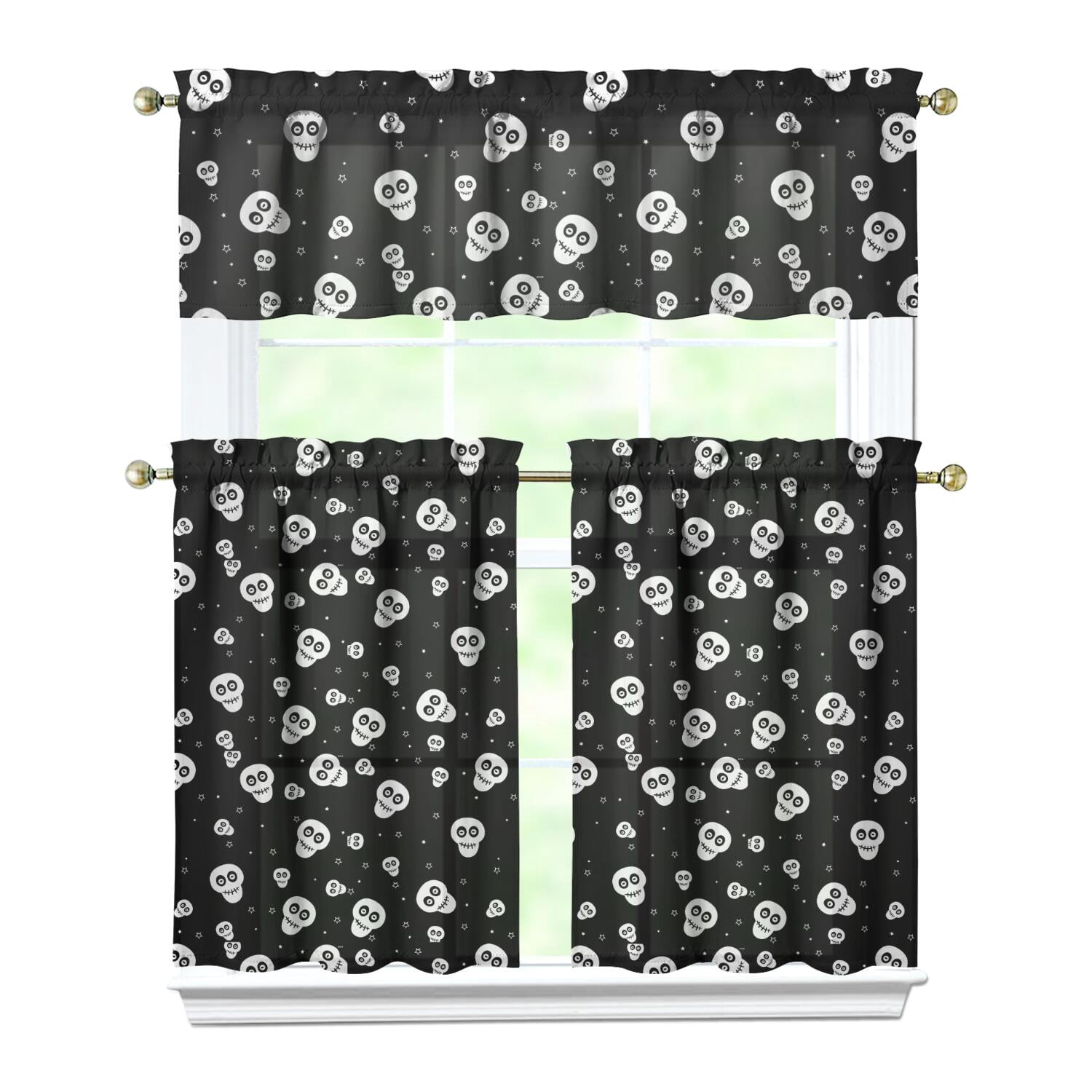 Set of 3 Dead Day Horror Kitchen Curtains - Artistic Abstract Skull ...