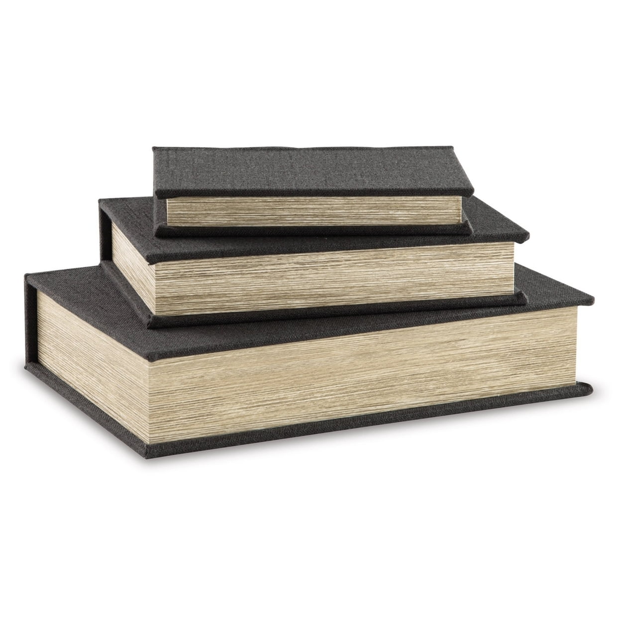 Set of 3 Decorative Boxes with Black Velvet Lining Nesting Book Design ...