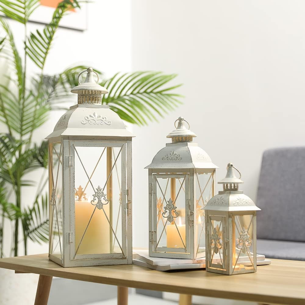 Set of 3 Decorative Candle Lantern 19''&13"&10" H Vintage Metal Candle ...