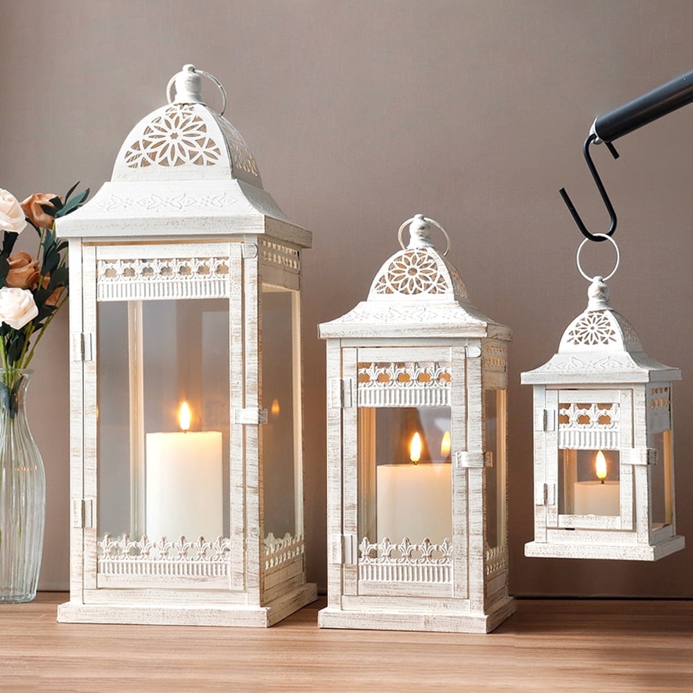 Set of 3 Decorative Candle Lanterns Vintage Style Hanging Lantern Metal ...