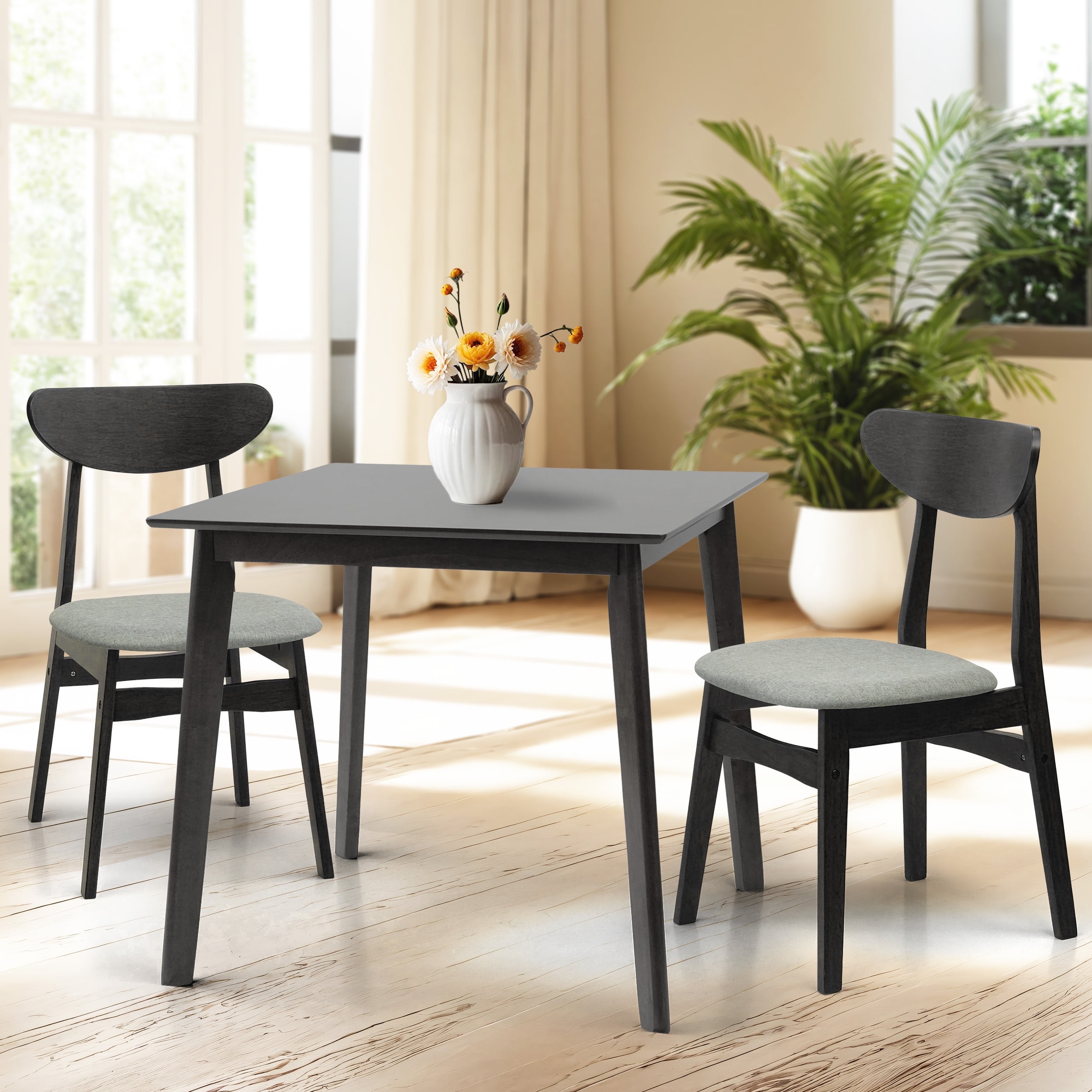 Set of 3 Dining Kitchen Square Table and 2 Yumiko Side Chairs Solid ...
