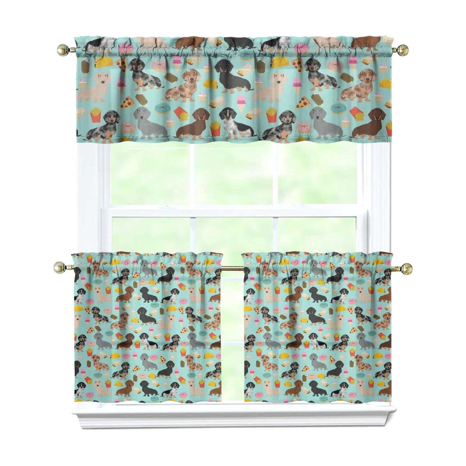 Set of 3 Dog-Themed Kitchen Curtains - Cute Puppy & Whimsical Dog ...