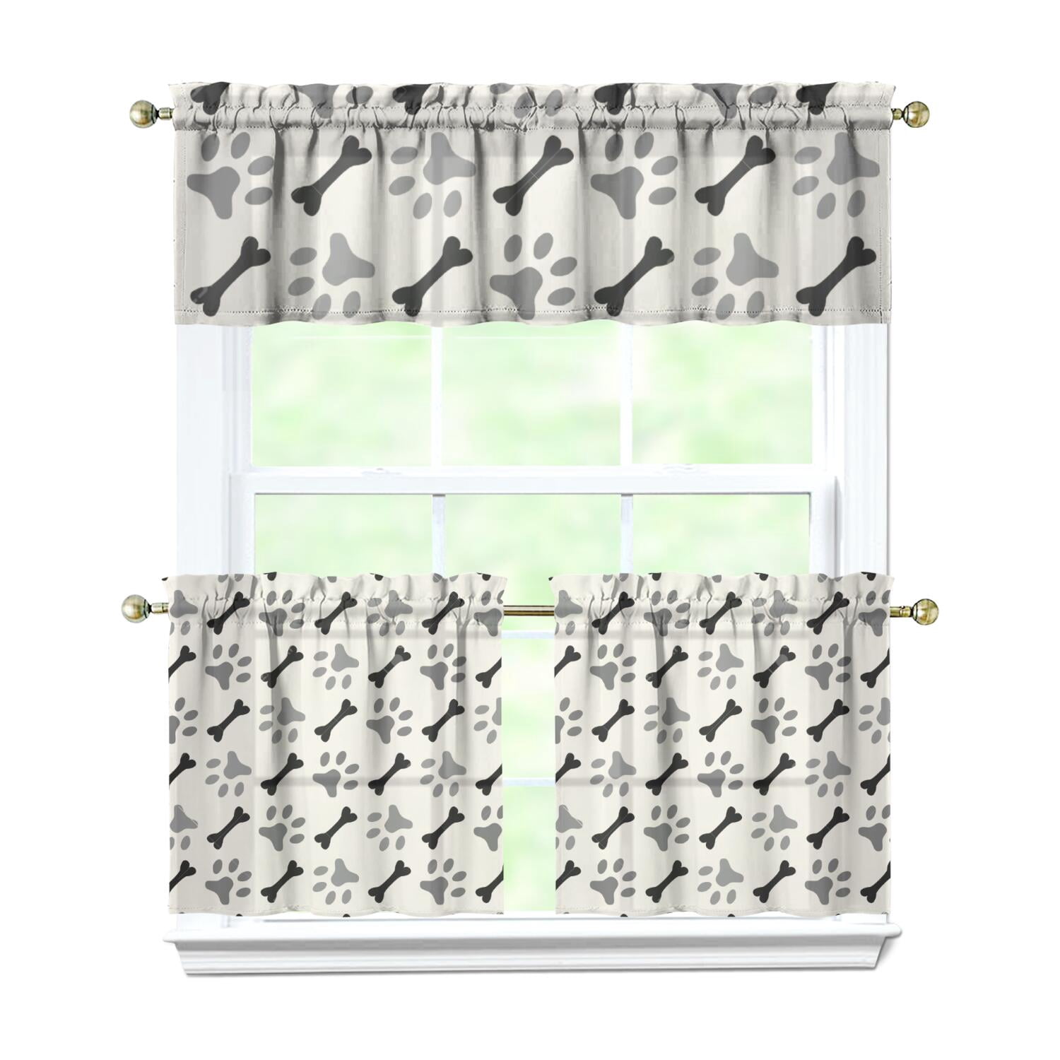 Set of 3 Dog-Themed Kitchen Curtains - Cute Puppy & Whimsical Dog ...