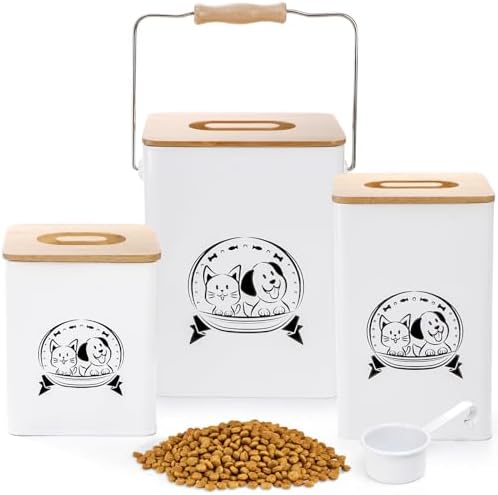 Set of 3 Dog Treat Containers, Metal Dog Cookie Snack Treat Jar, Pet ...