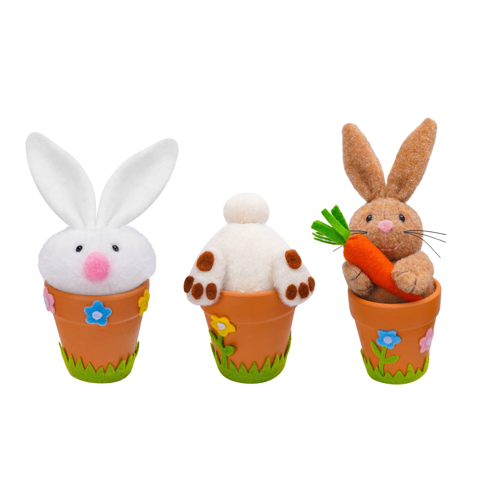 Set of 3 Easter Bunny Plush Set in Ceramic Pots Adorable Spring ...