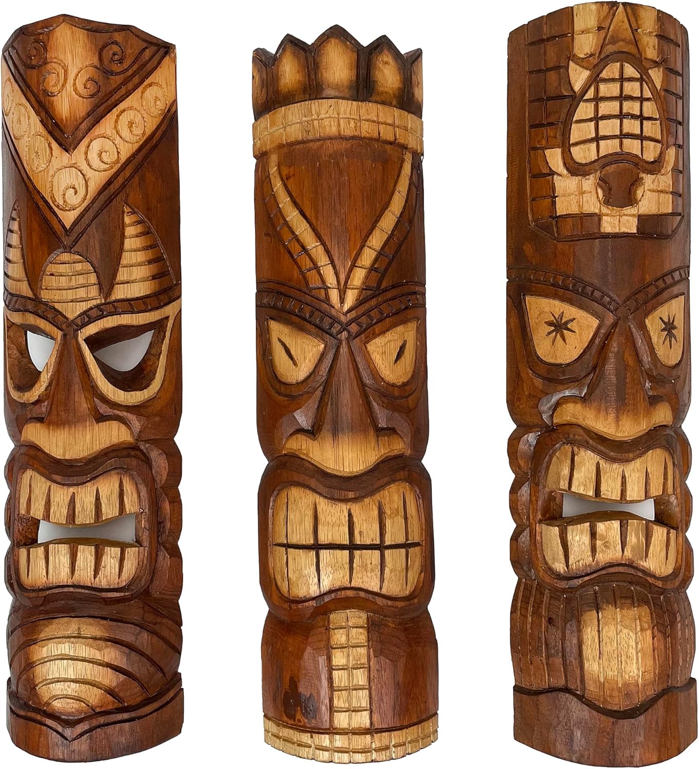Set of 3 Exquisite 24-Inch Tall Hand-Carved Tiki Mask Wall Sculptures ...
