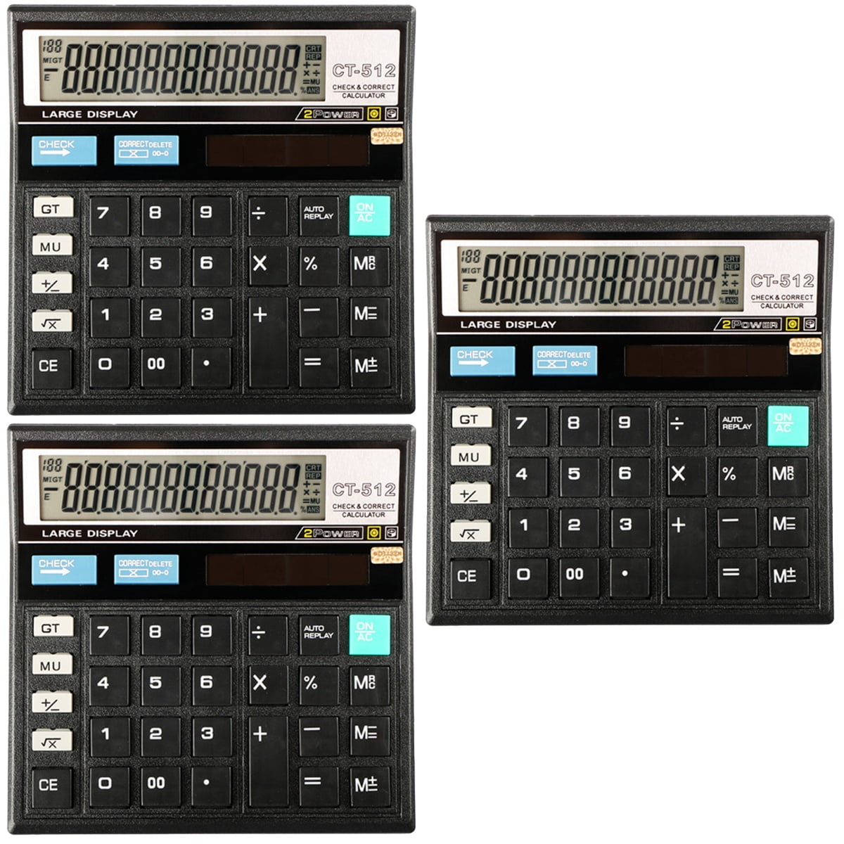 Set of 3 Financial Calculator Accounting Big Button Desktop Black ...