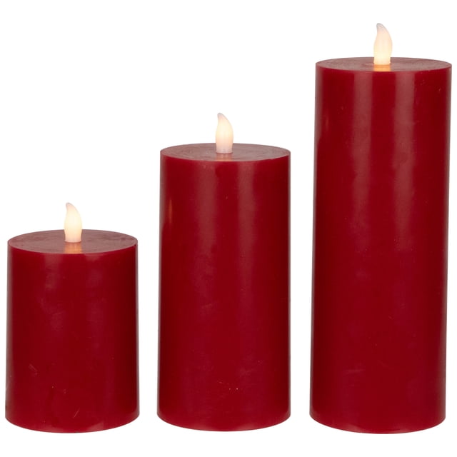 Northlight LED Flameless Flickering Wax Pillar Candles - 8" - Red - Set ...