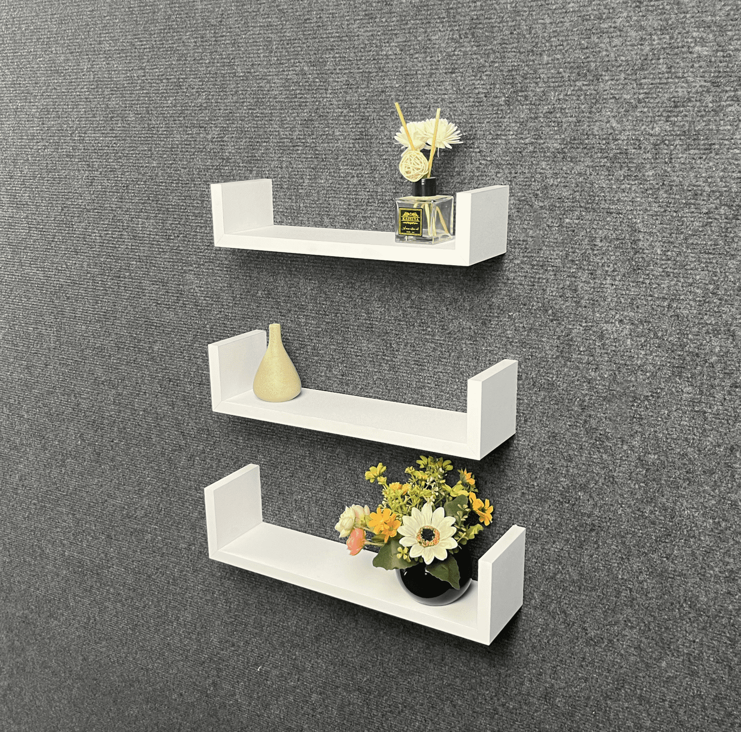 Set of 3 Floating Wall U Shelves Wall Mounted Display Storage Shelf for ...
