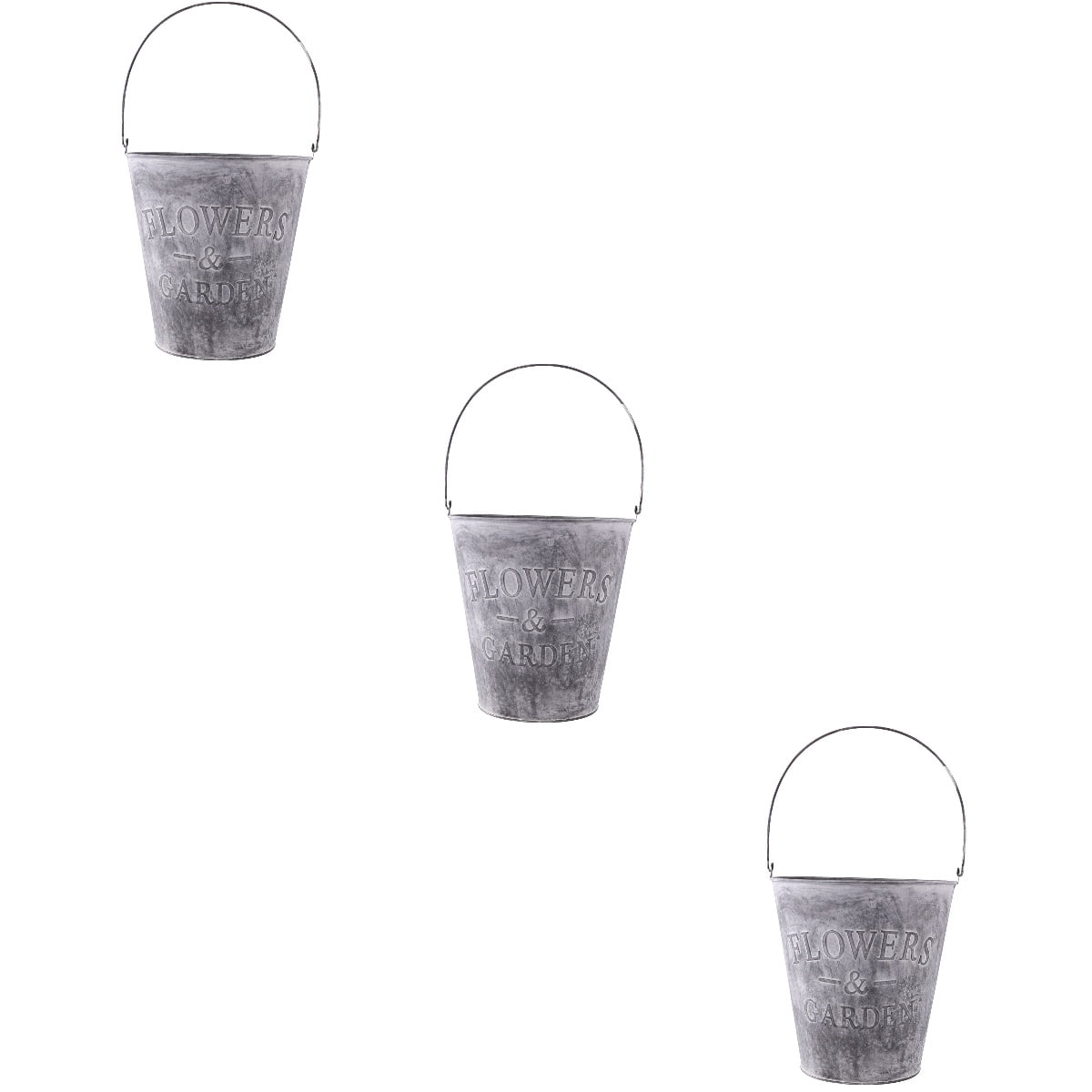 Set of 3 Flowerpot Planter Stand Artificial Plants Outdoor Faux Grey ...