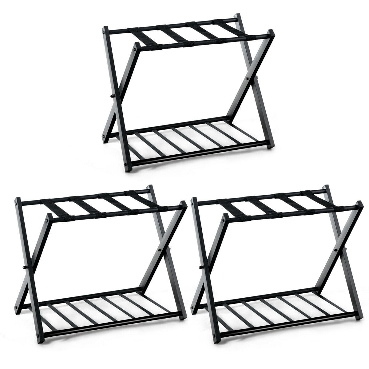 Set of 3 Metal Portable Foldable Luggage Rack Travel Suitcase Shoe ...