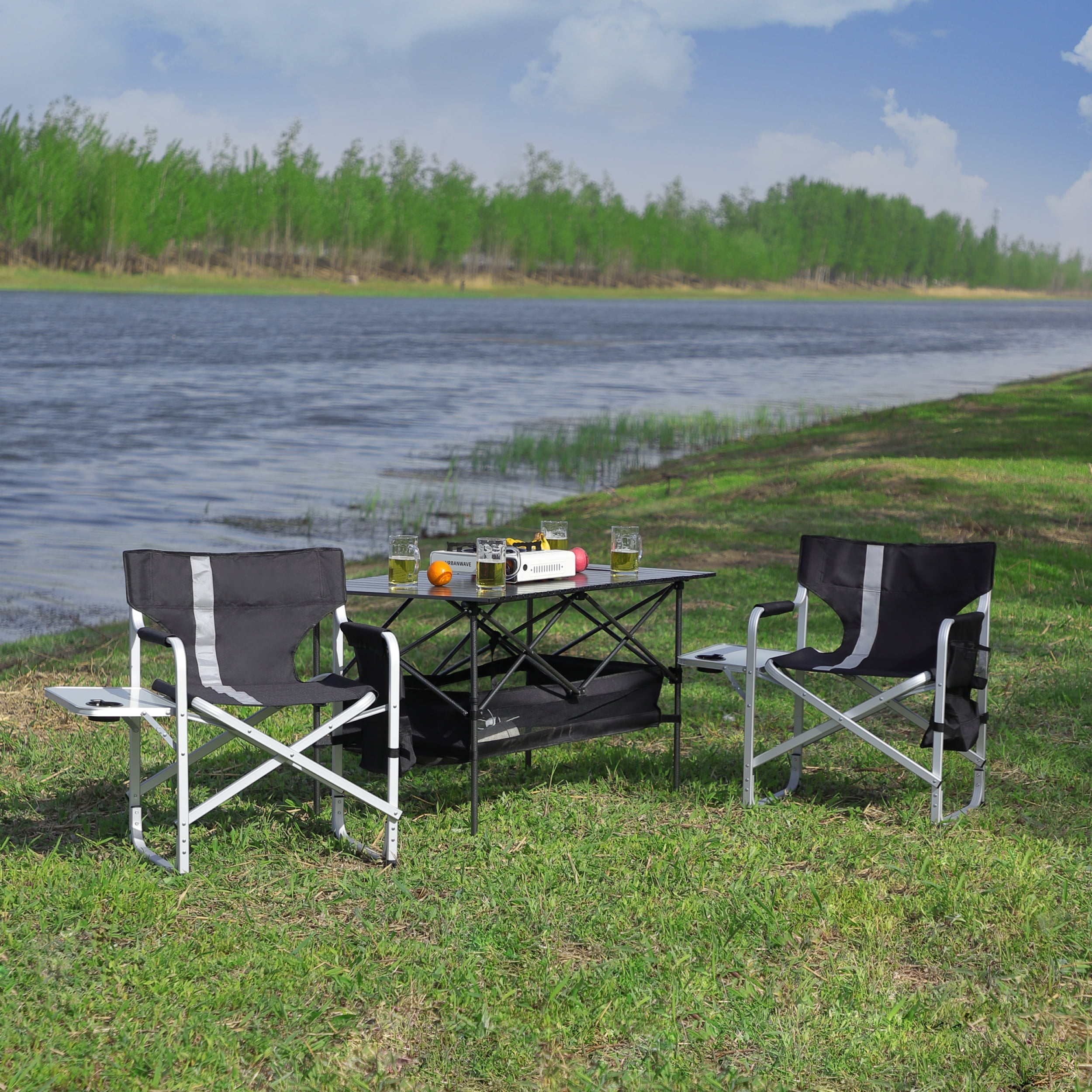 Set of 3, Folding Outdoor Table and Chairs Set for Indoor, Outdoor ...