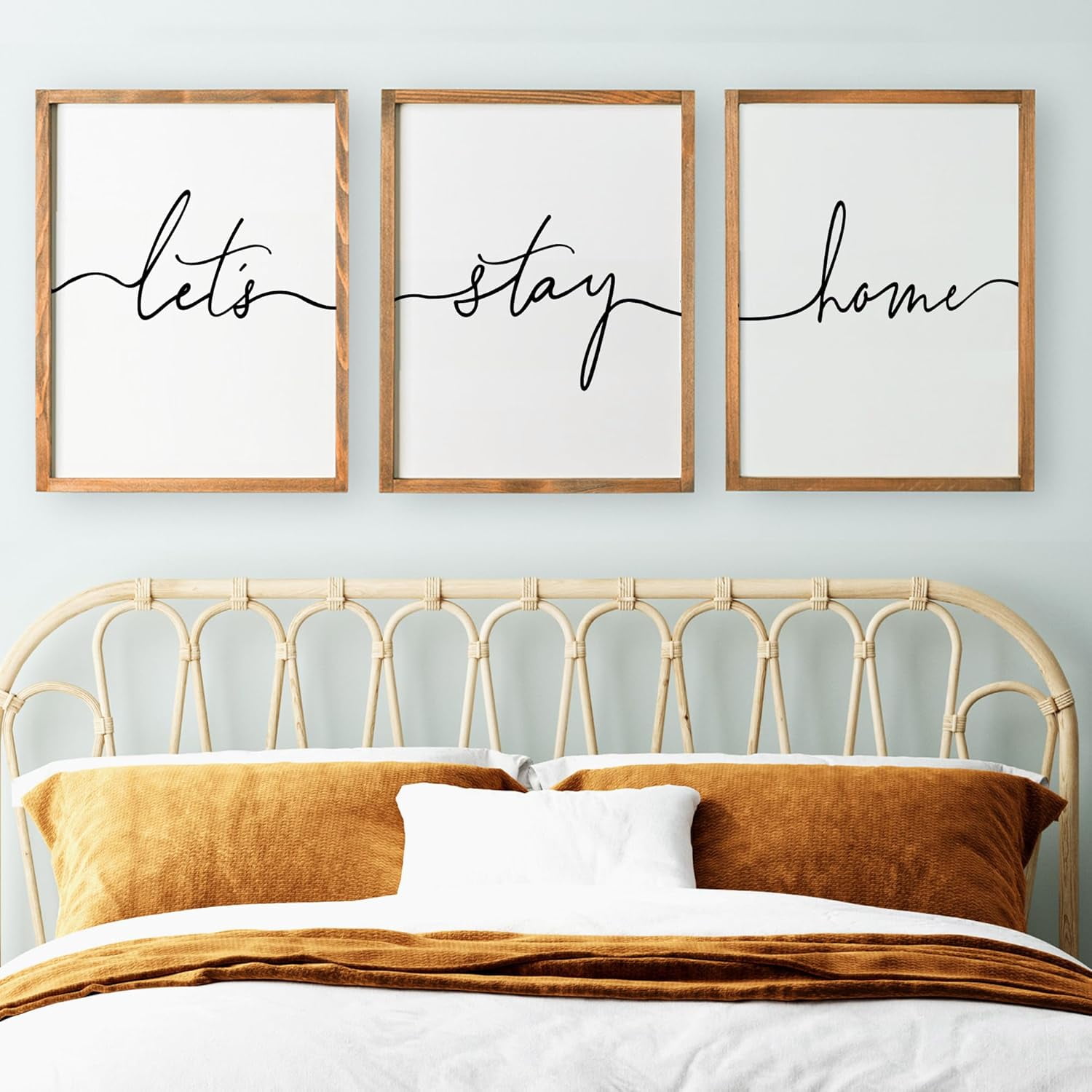 Set of 3 Framed Farmhouse Let's Stay Home Sign 11x14 Above Bed Wall ...