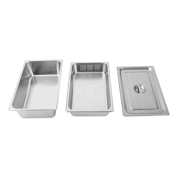 Set of 3 Full Size Hotel Pan with Lid,4in Deep Anti-Jam Perforated ...