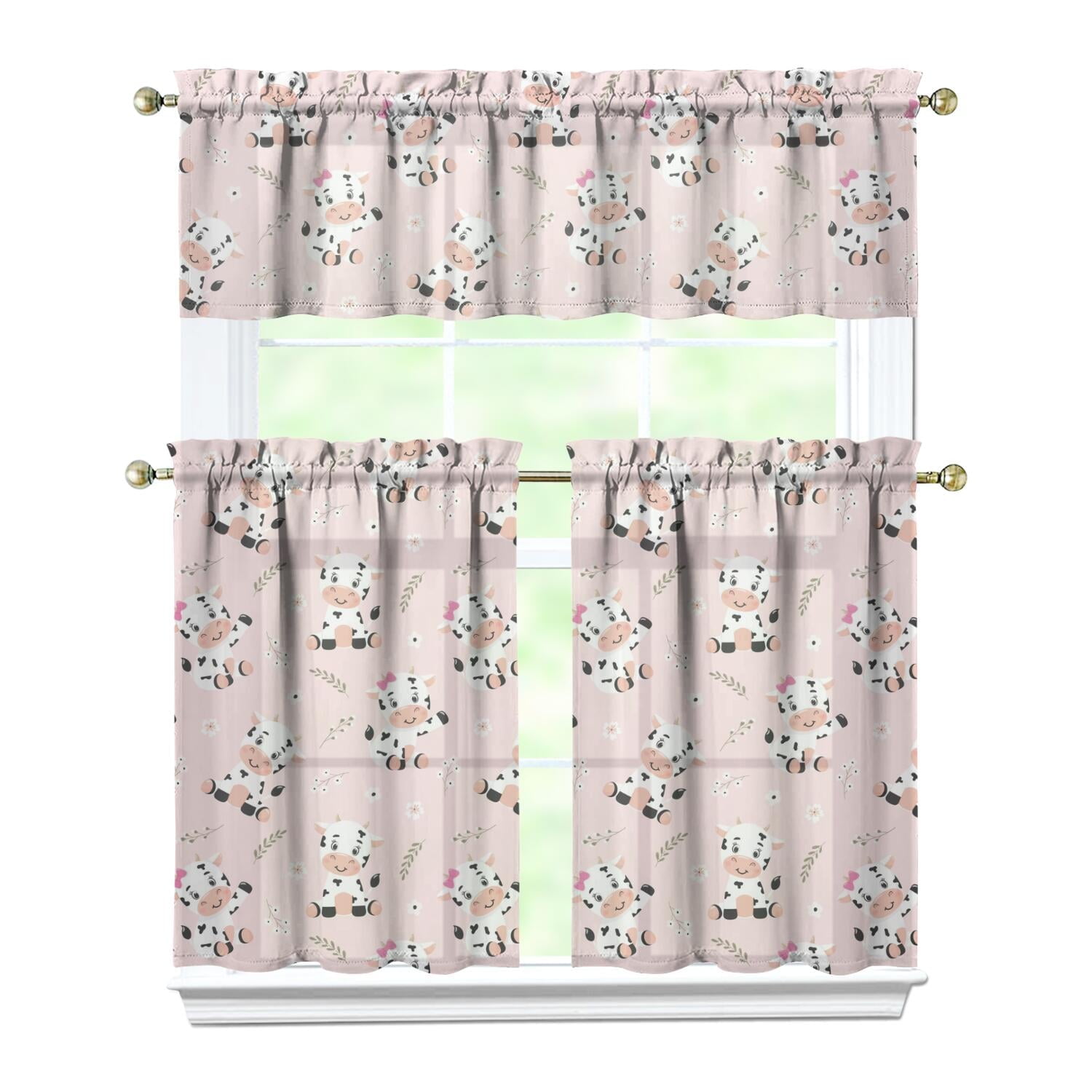 Set of 3 Funny Cow Curtains for Kitchen - Highlander Cow & Buffalo Print Semi-Sheer Rod Pocket ...