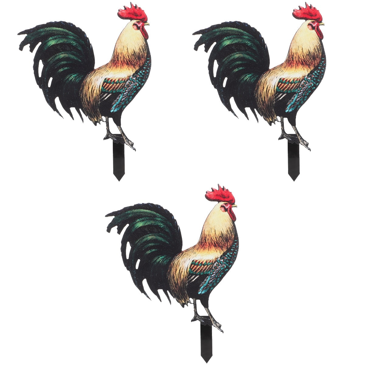 Set of 3 Garden Chicken Stake Art Imitation Floor Plug Rooster Sign ...