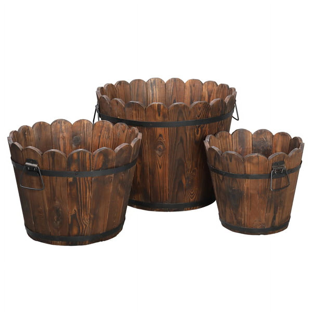 Set of 3 Garden Wooden Planter with Handles, Wooden Bucket Barrel ...