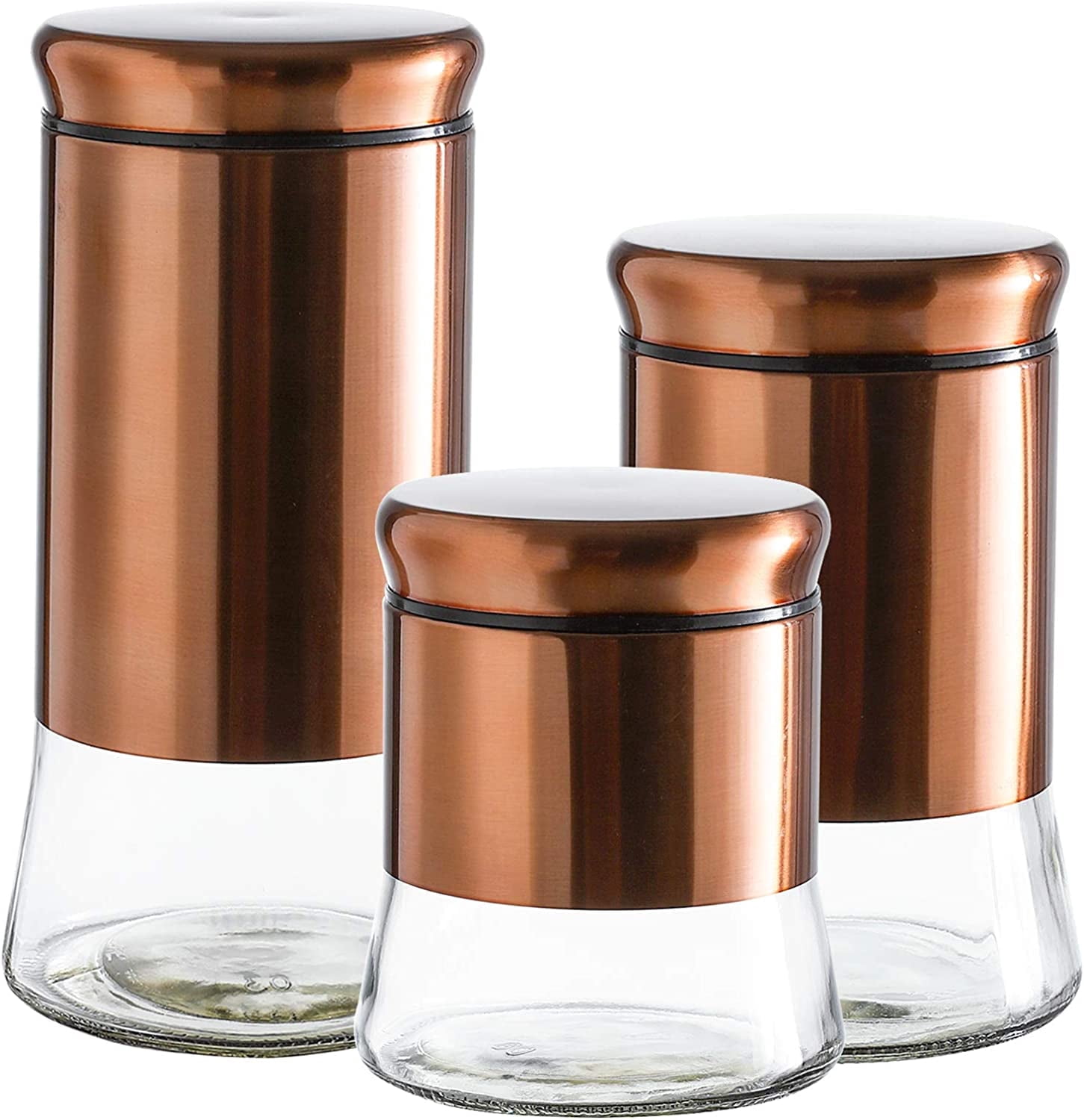 3-Piece Round Glass Kitchen Canisters Set with Airtight Bronze ...