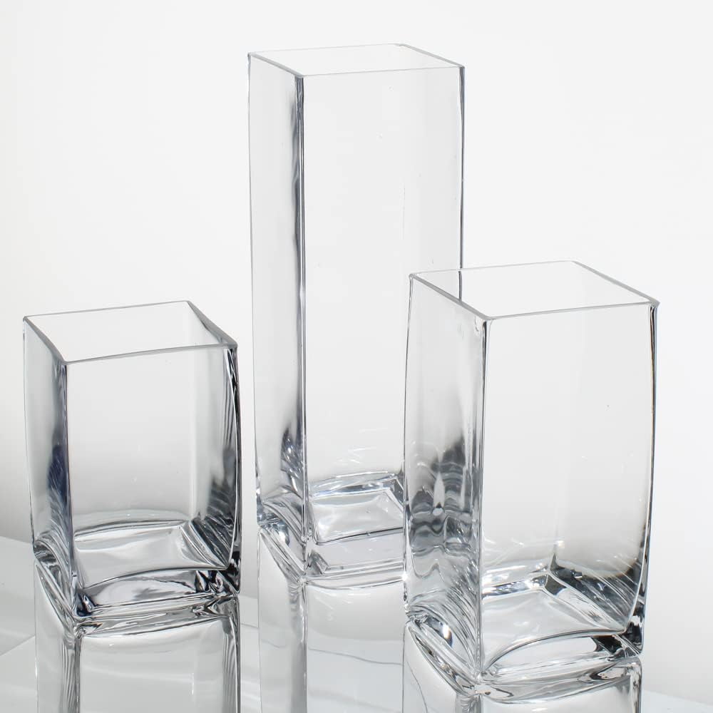 Set of 3 Glass Eastland Square Vases & 3 White Pillar Candles - Walmart.com