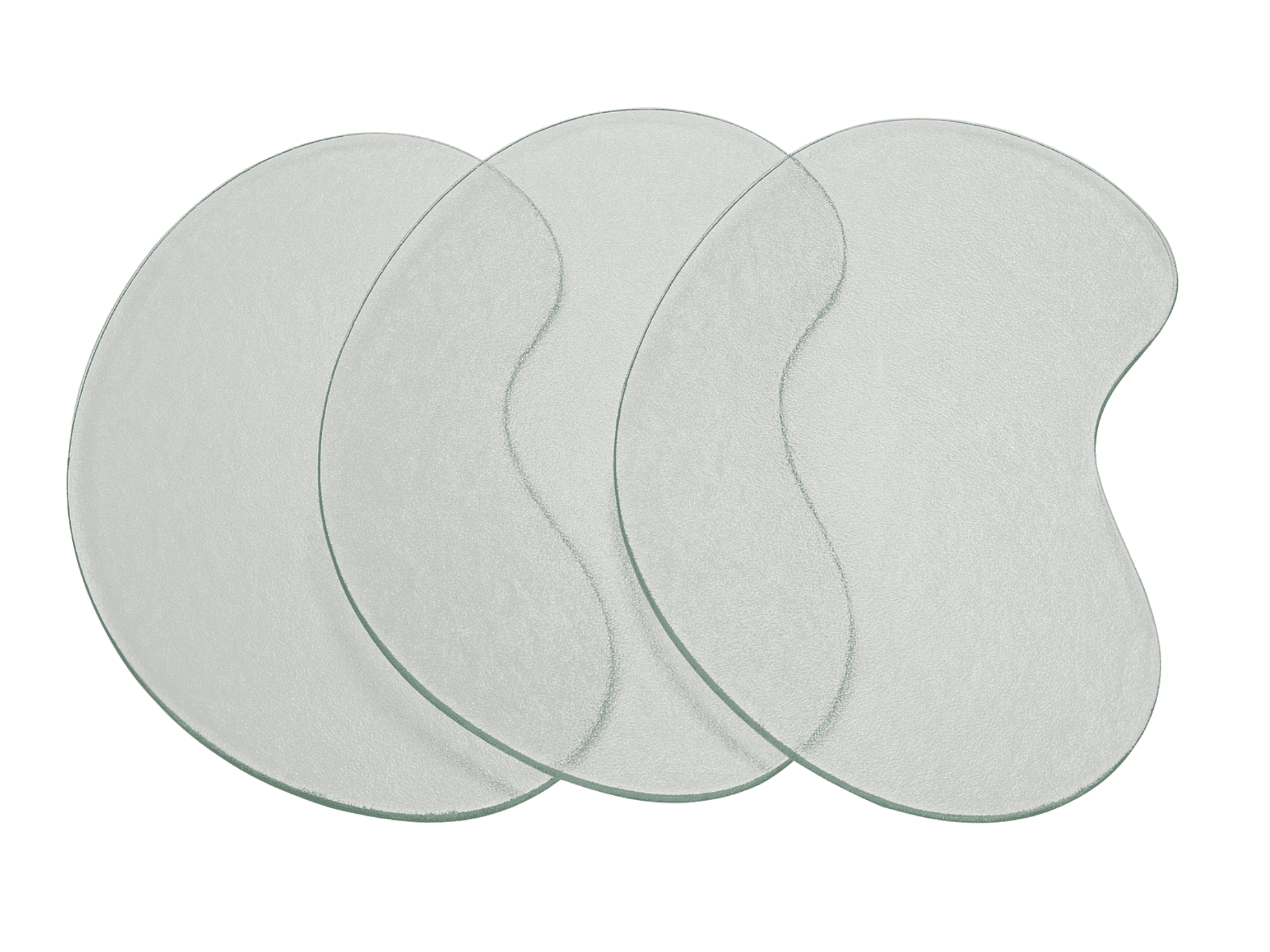Set of 3 Glass Plates, 18"x11", Frosted Clear Texture, Irregular Curved ...