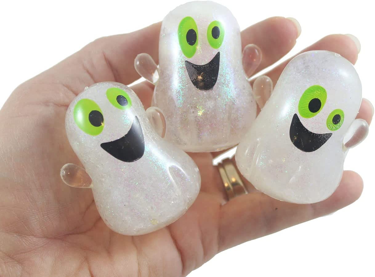 Set of 3 Glitter Gel Ghost Stress Balls - Sticky Ghosts Squeeze Fidget ...