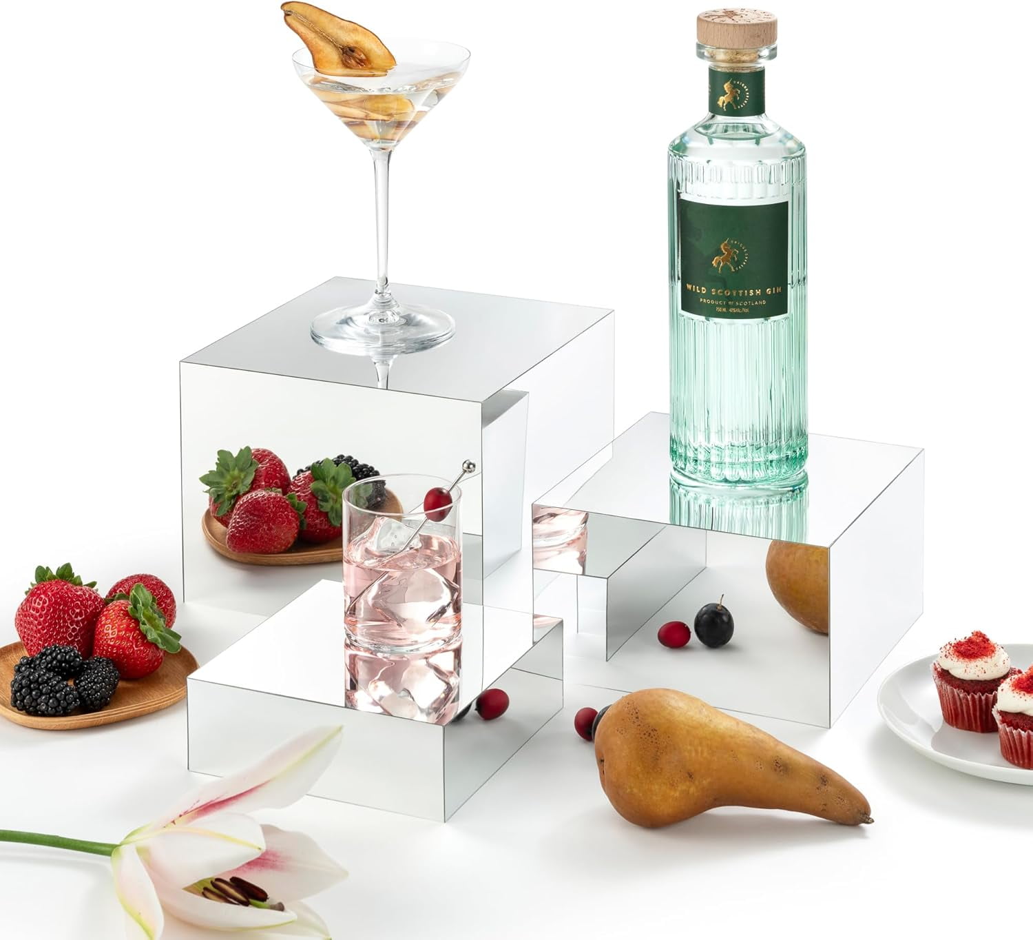 Set of 3 Glossy Silver Acrylic Cube Display Nesting Risers with Hollow ...