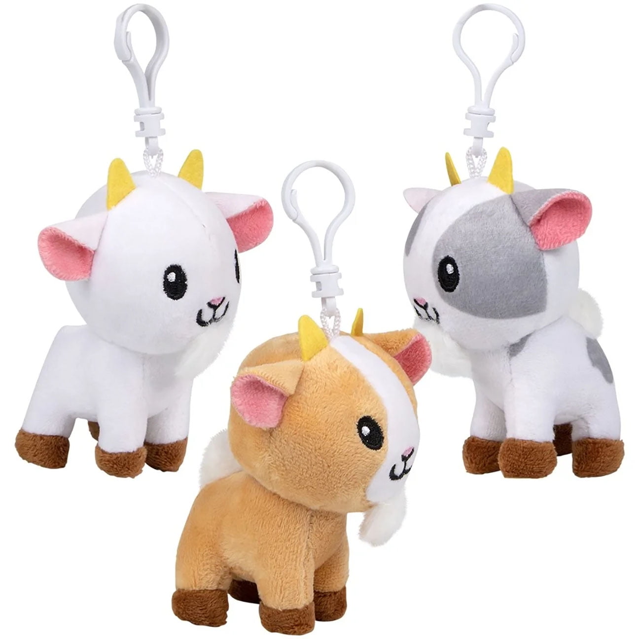 Set of 3 Goat Plush Stuffed Animals with Clip - Adorable Farm Animal ...