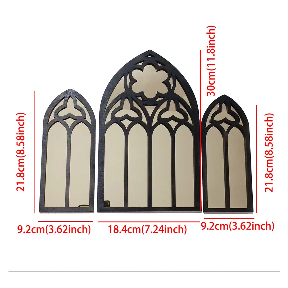 Set of 3 Gothic Cathedral Mirrors Decorative Arched Wall Mirrors ...