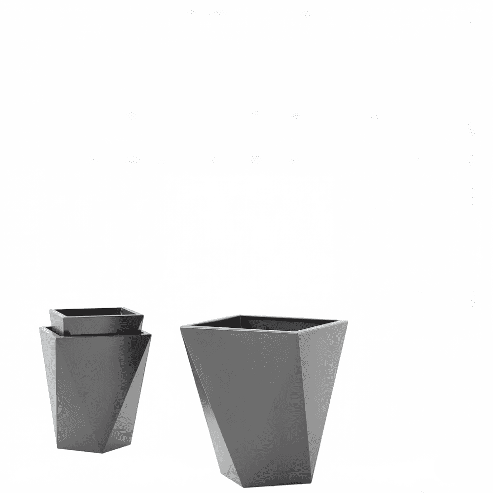 Set of 3 Gray Geometric MGO Stackable Planters, Tall Self-Draining Pots ...