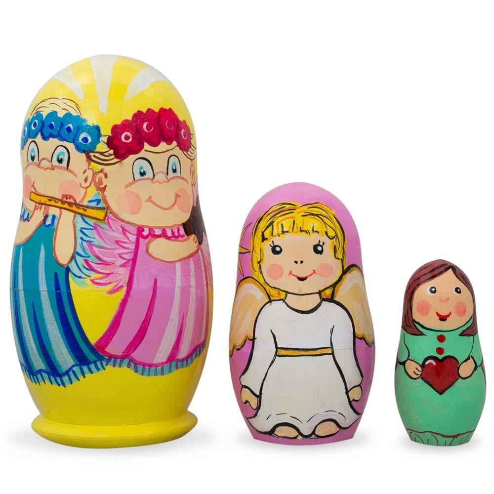Set of 3 Guardian Angels with Flute, Heart Wooden Nesting Dolls 4.25 ...