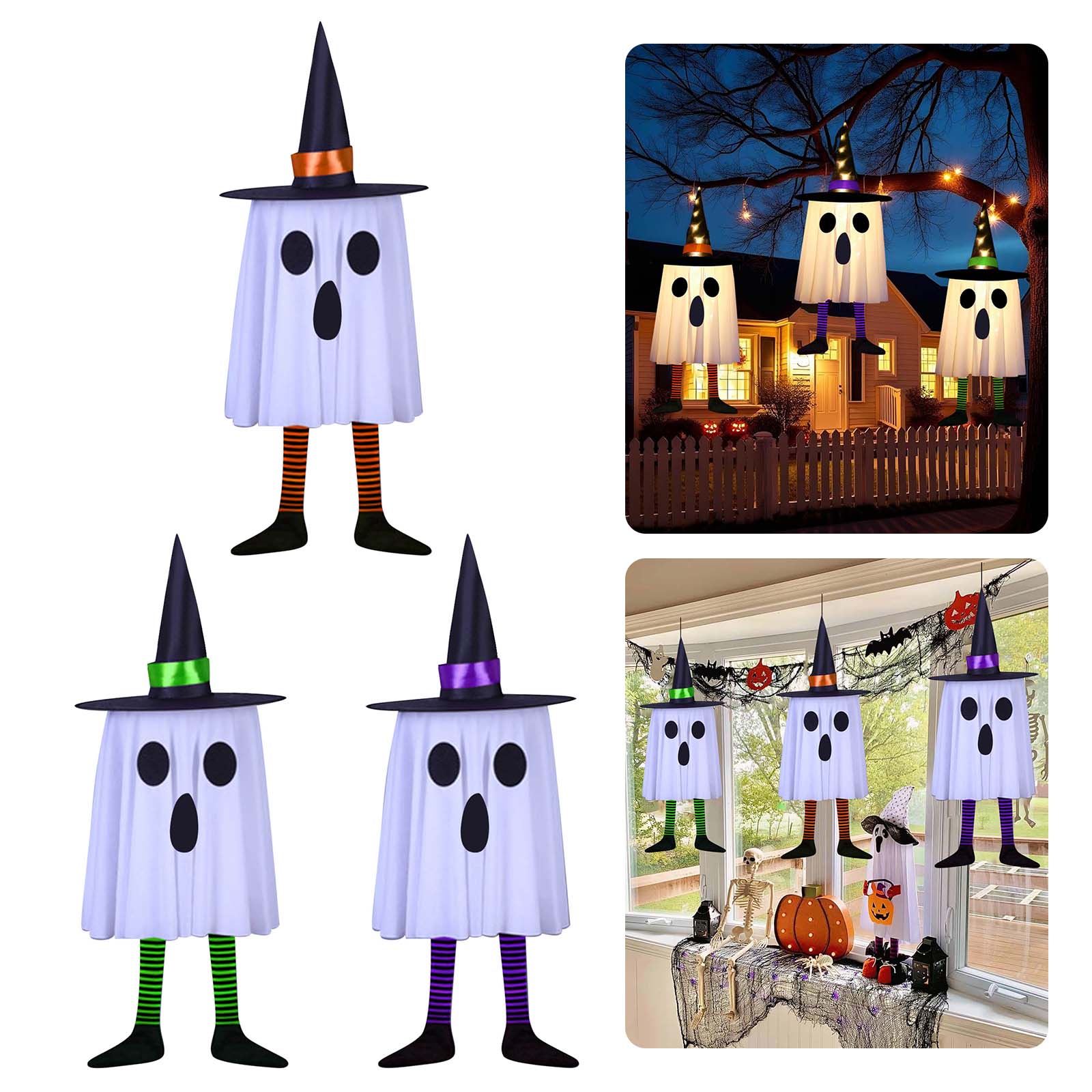 Set of 3 Halloween Hanging Ghosts Decorations Outdoor Hanging Ghosts ...