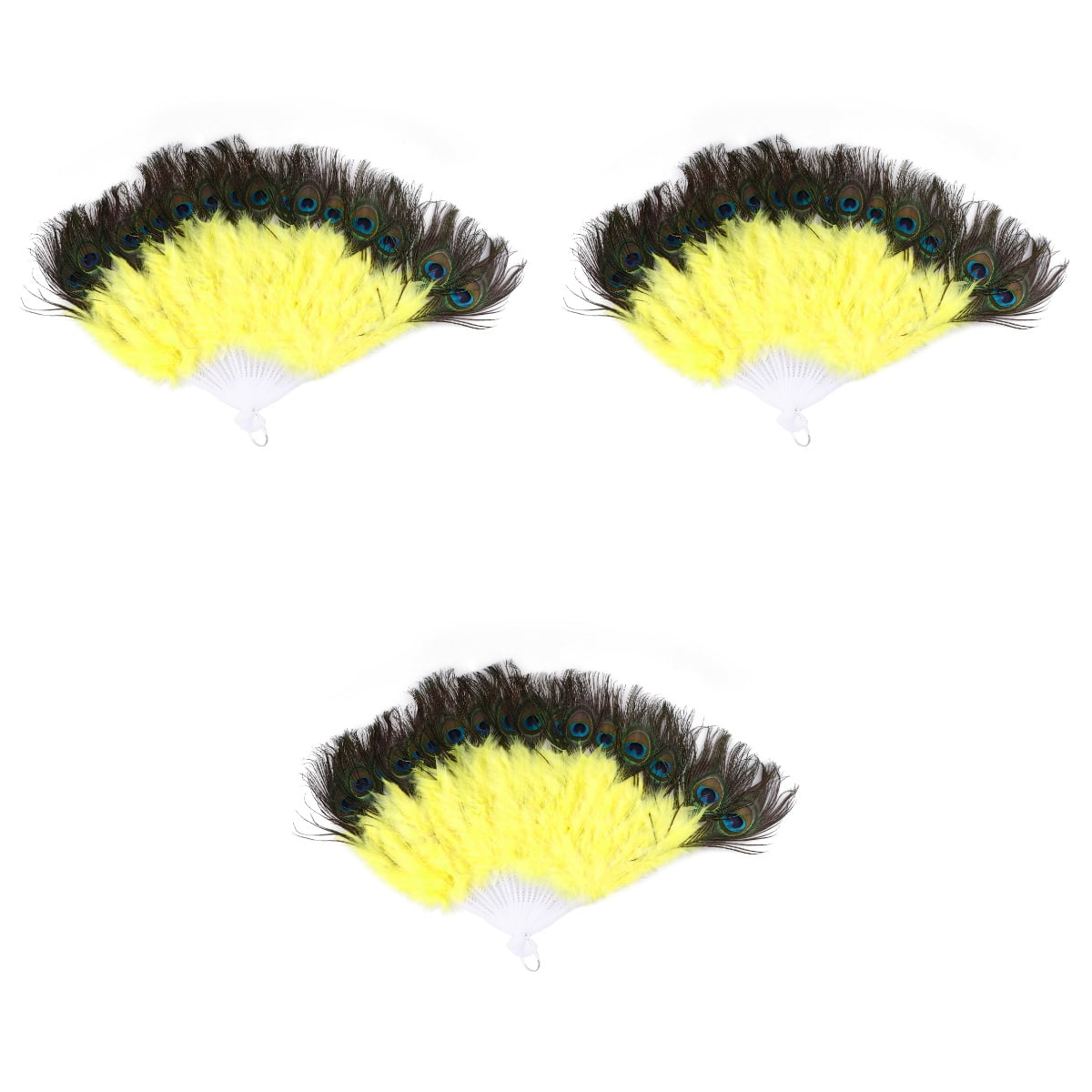 Set of 3 Handheld Dance Fan Party Burlesque Silk Fans Dancing Yellow ...
