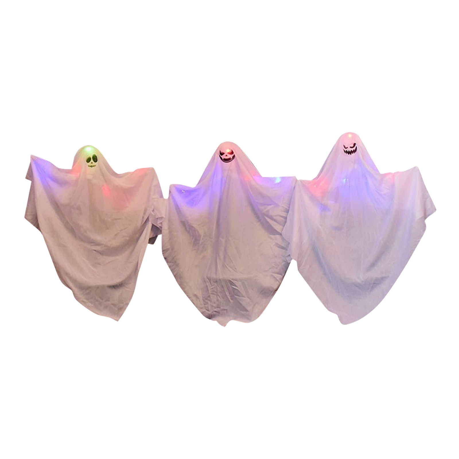 Set of 3 Hanging Ghost Decorations - White Floating Ghosts with Black ...