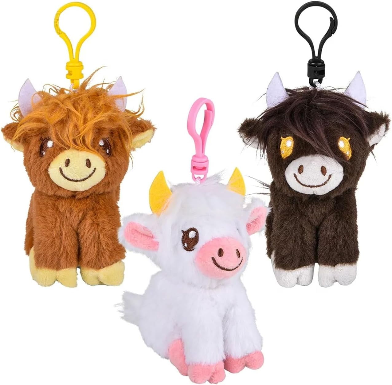 Set of 3 Highland Cow Plush Stuffed Animals with Clip - Adorable Hairy ...