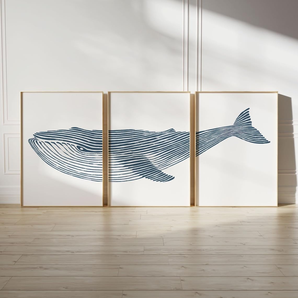 Set of 3 Humpback Whale Wall Art Picture Poster Blue Coastal Whales ...