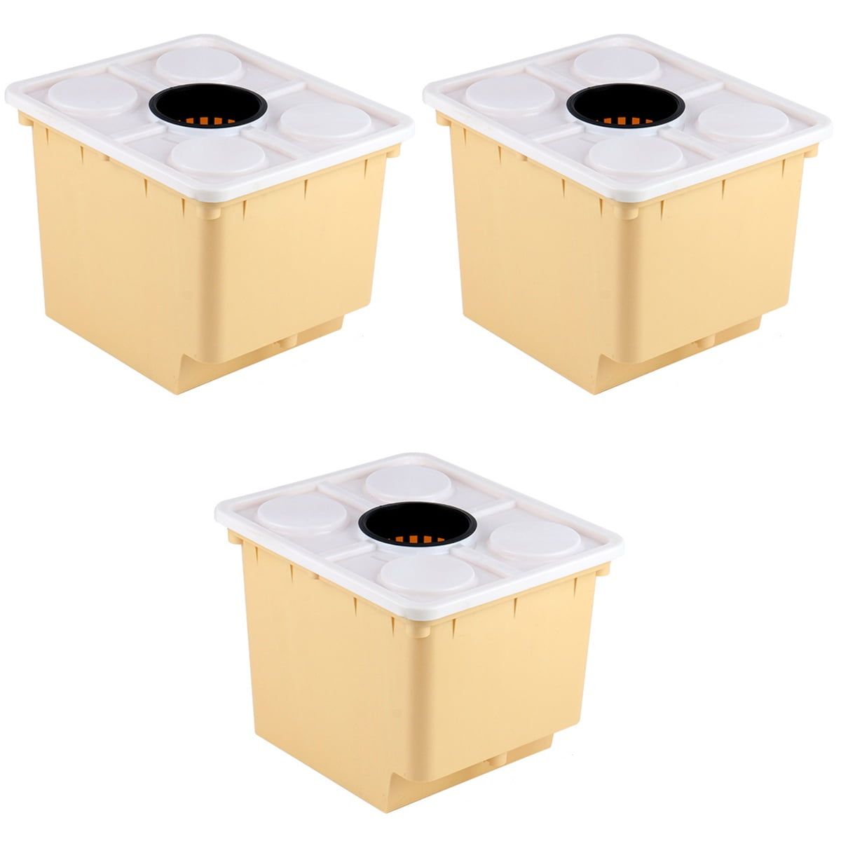 Set of 3 Hydroponic Growing Bucket Plants Germination Tray Beige ...