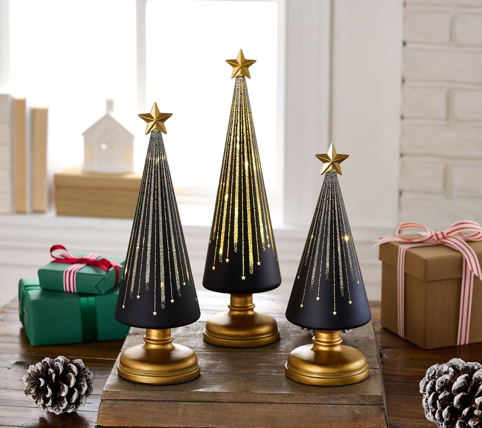 Set of 3 Illuminated Starry Night Trees by Valerie in Black - Walmart.com