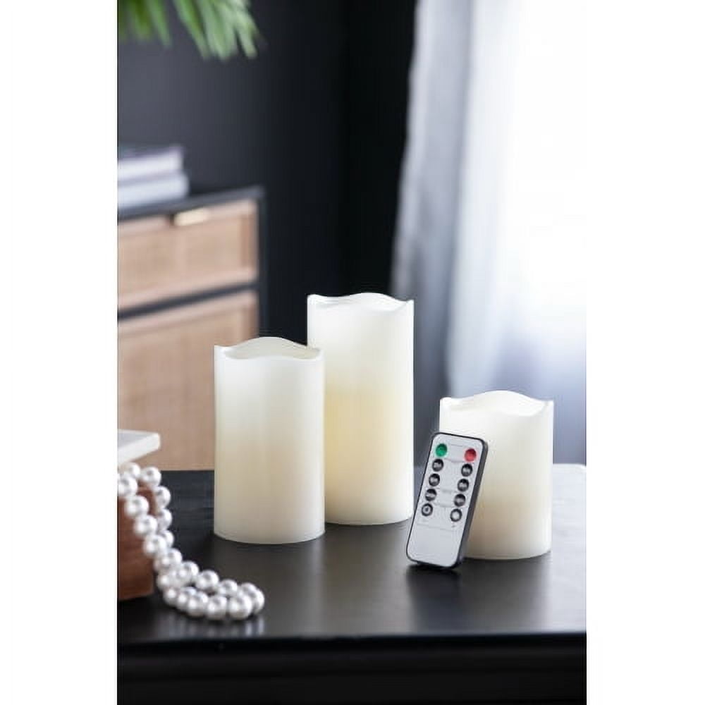 Set of 3 Ivory LED Candles with Remote Timer, L:D3X6" M:D3X5" S:D3X4 ...