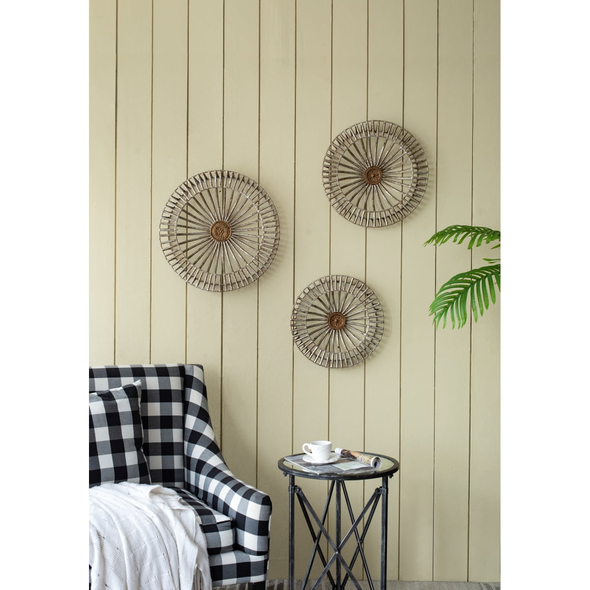 Set of 3 Jennings Metal Discs Wall Decor Brown Gray Iron Shield Like ...