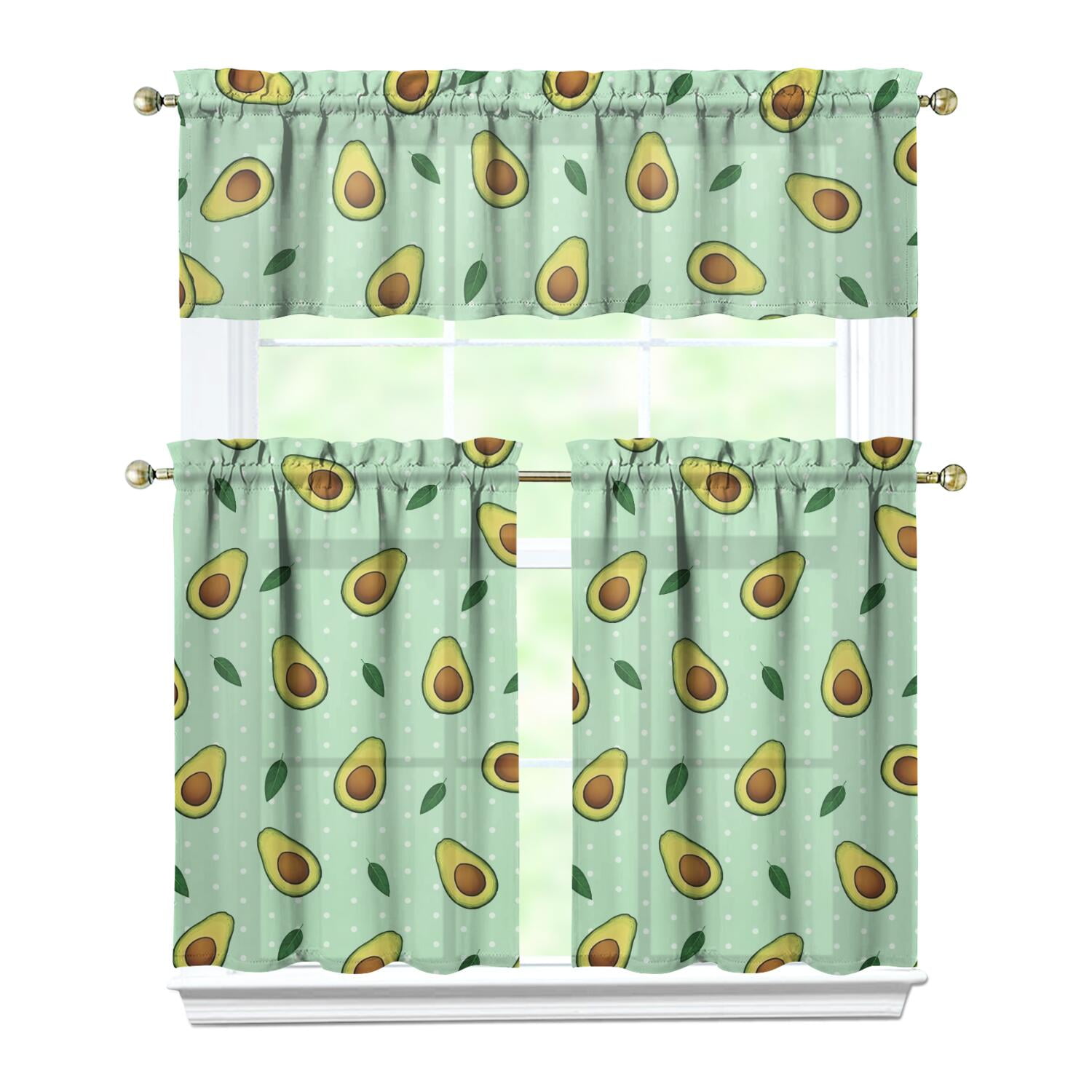 Set of 3 Kawaii Avocado Curtains - Cute Green Fruit Design Kitchen ...