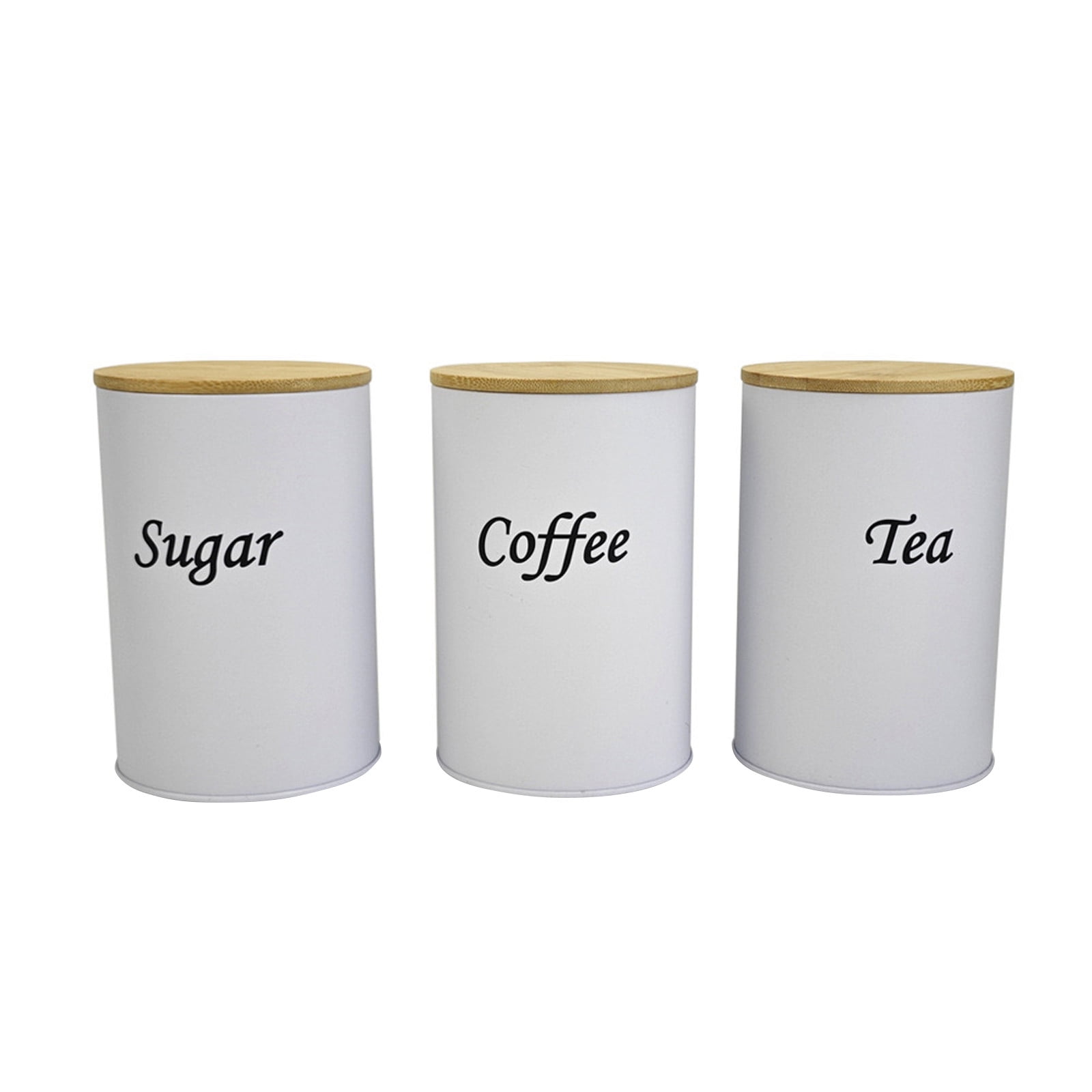 Set of 3 Kitchen Canisters Metal, Airtight Lids, Labeled, for Coffee ...