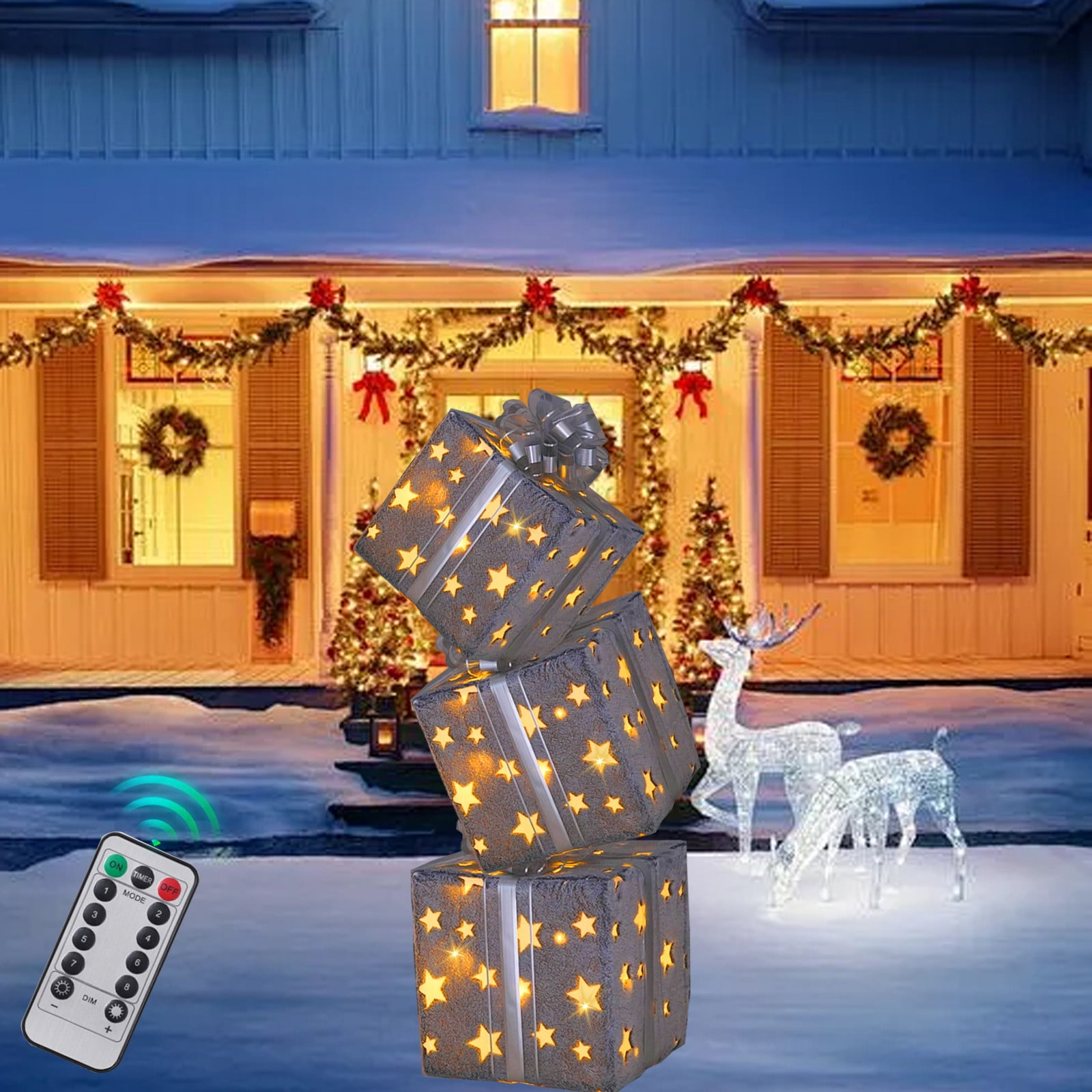 Set of 3 LED Christmas Light Boxes with Remote Control - Indoor Outdoor ...