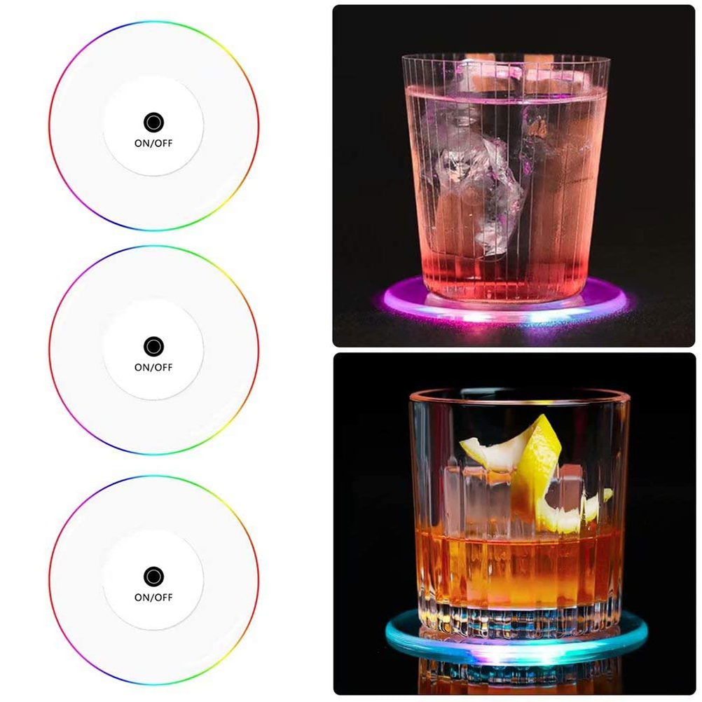 Set of 3 LED Light-Up Acrylic Crystal Slim Coasters for Cocktail ...