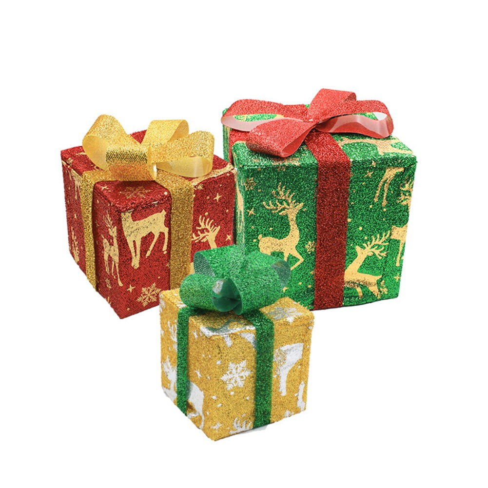 Set of 3 LED Light-Up Christmas Boxes,Outdoor Holiday Yard Decorations ...